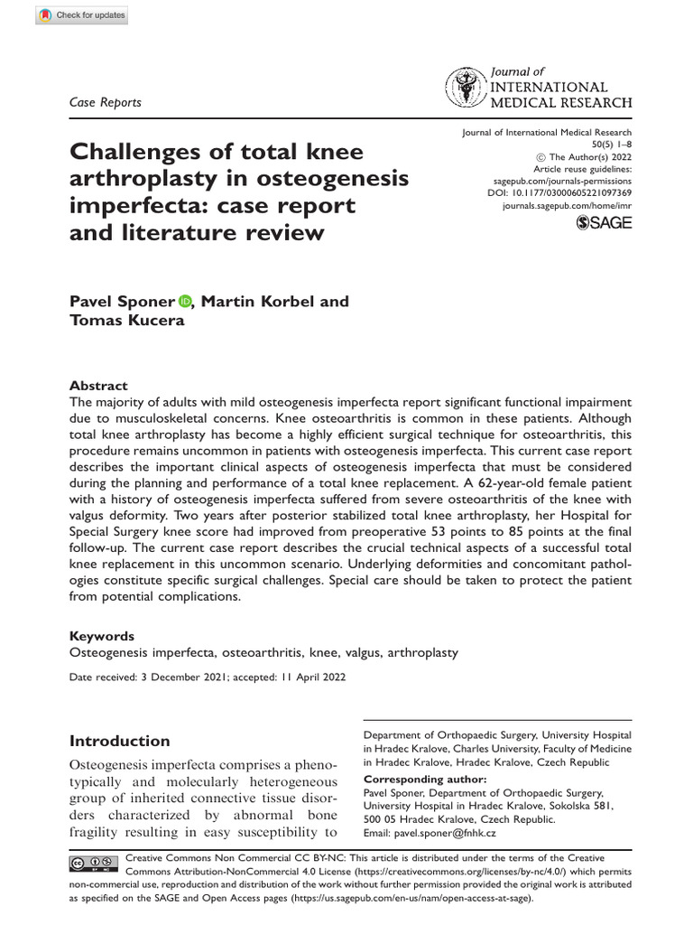 Artroplastia de rodilla osteogenesis imperfecta | PDF | Knee | Musculoskeletal System