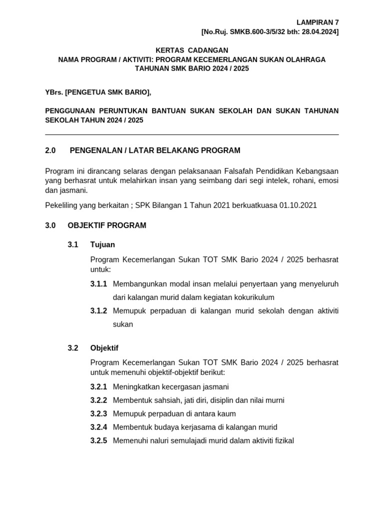 Program Sukan Tahunan SMK Bario 2024/2025 | PDF