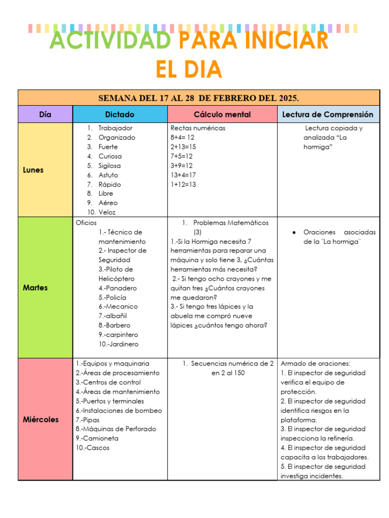 Actividades Educativas del 17 al 28 de Febrero | PDF | Escritura ...