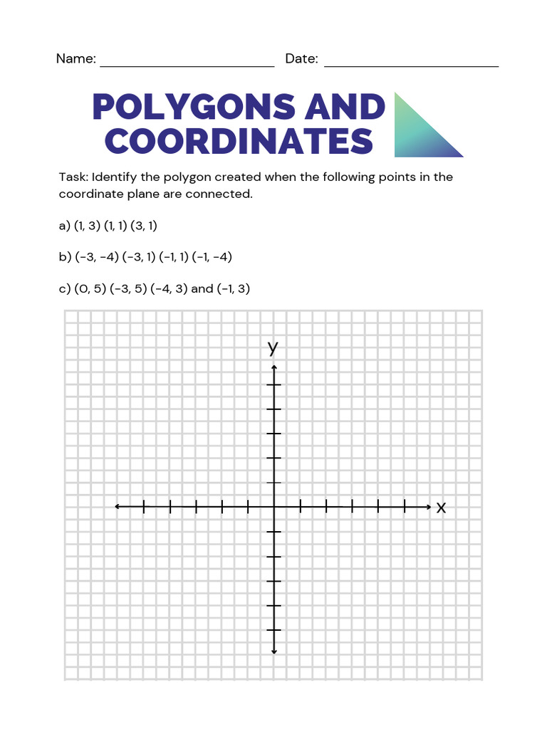 Polygons and Coordinates Digital Math Worksheet in Blue Green Graphic ...