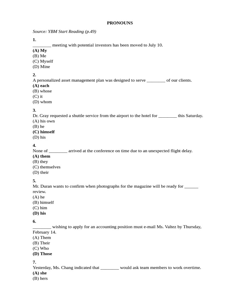 Grammar Basic 2 - Pronouns | PDF