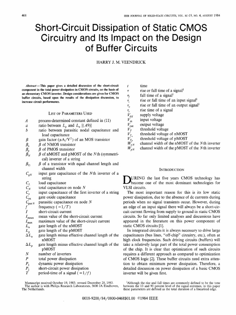 Short-Circuit Dissipation of Static CMOS Circuitry and Its Impact On The Design of Buffer ...