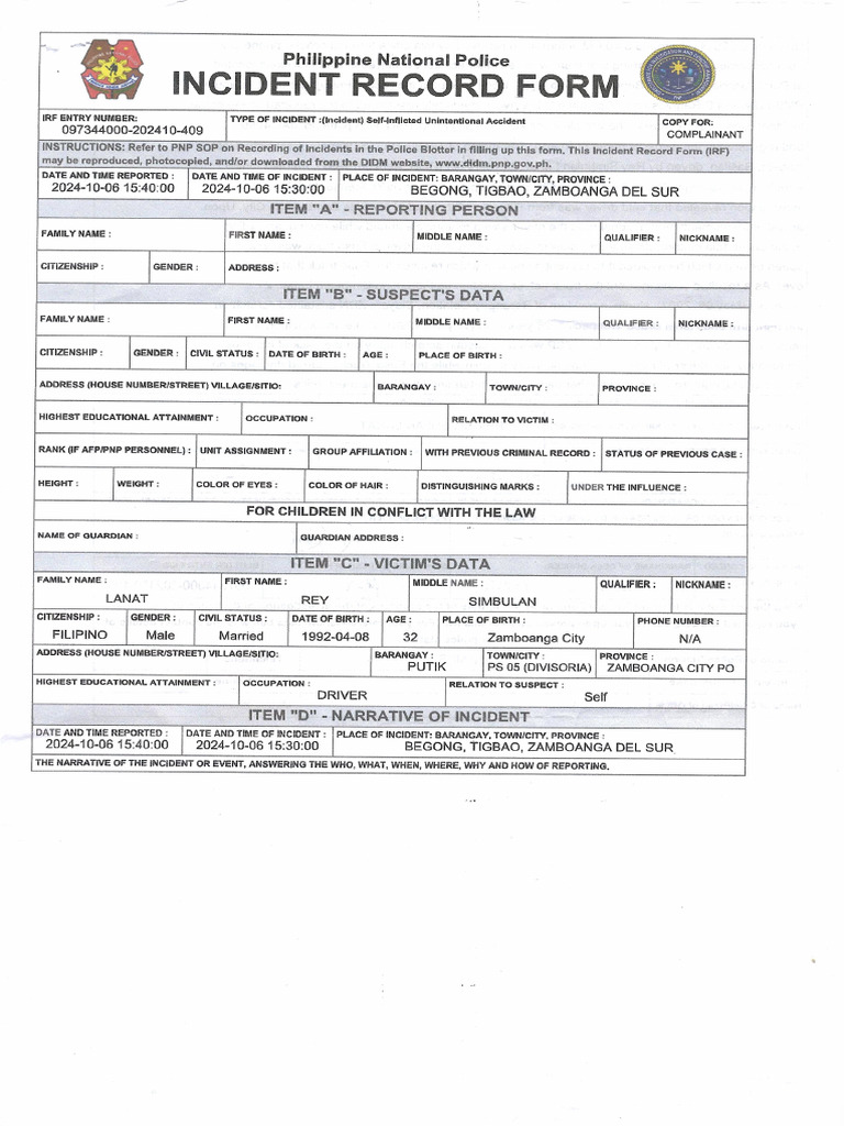 Rey Lanat Incident Report | PDF