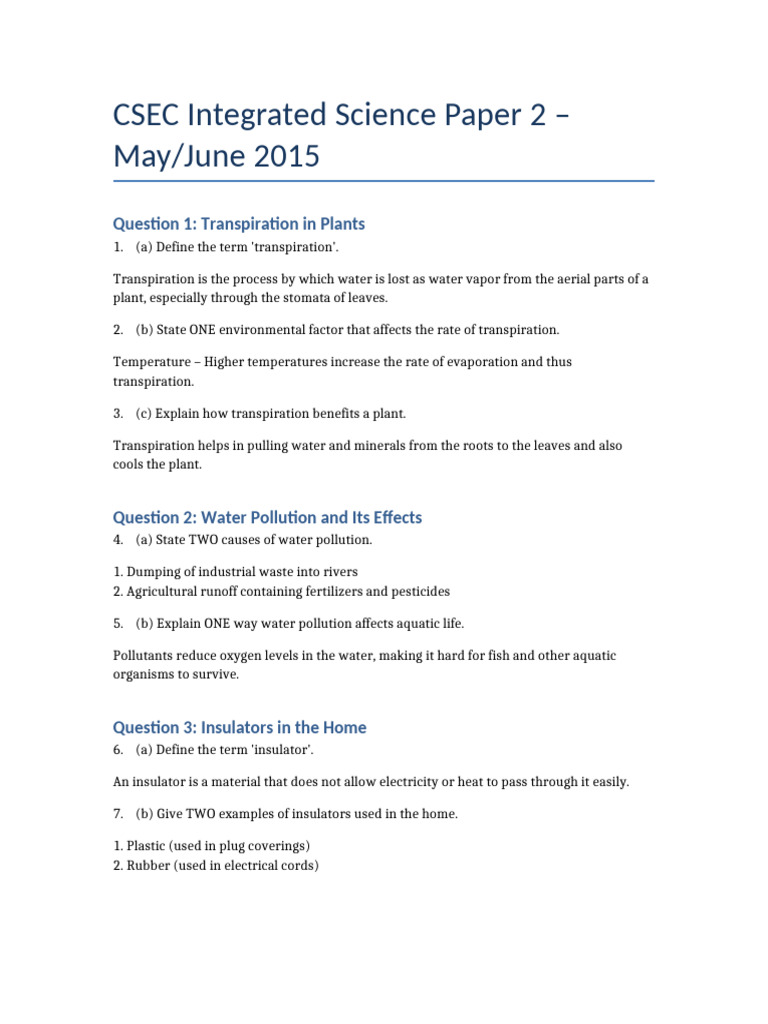 CSEC Integrated Science Exam Guide 2015 | PDF
