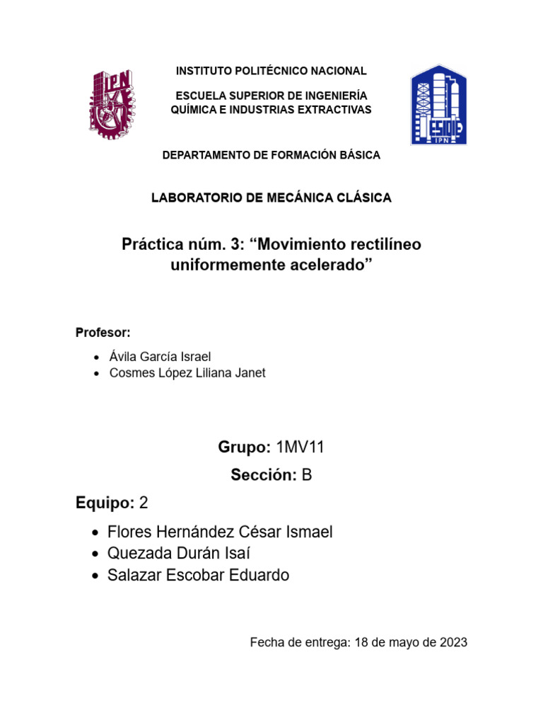 Pract 3 MRUA Eq 2 | PDF | Aceleración | Cinemática