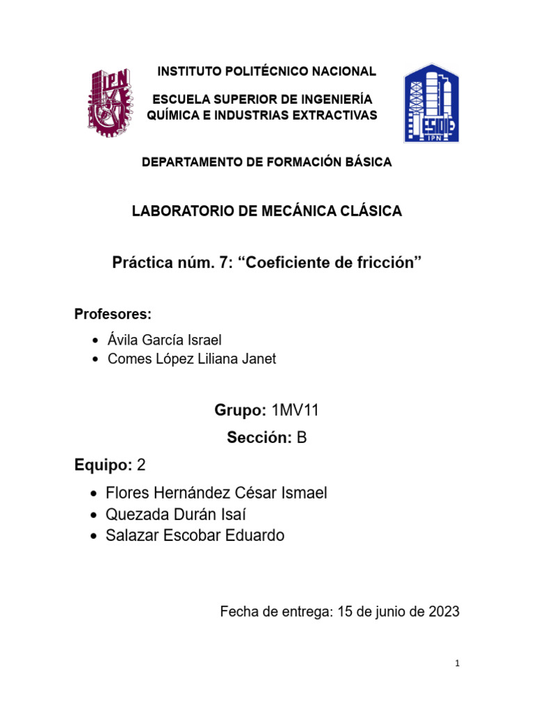 Pract 7 C de Fricción | PDF | Fuerza | Las leyes del movimiento de Newton