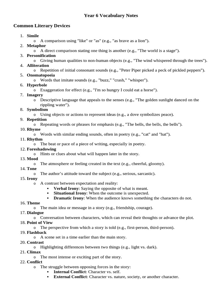 Year 6 Literary Devices Guide | PDF | Poetry