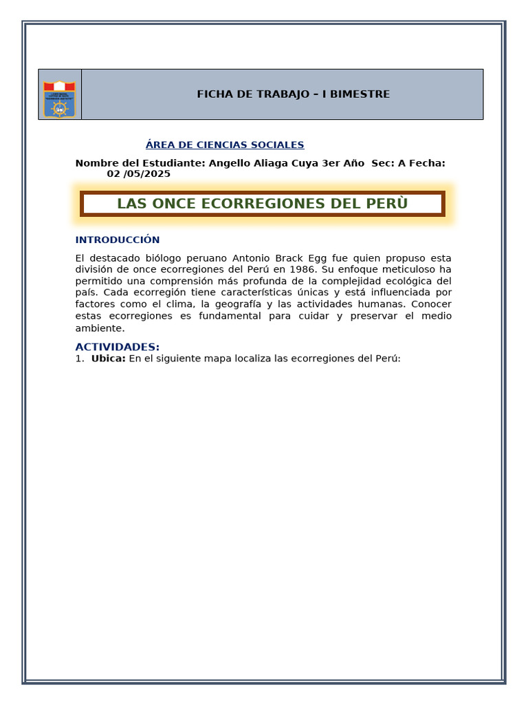 FICHA_DE_TRABAJO_CC.SS_3RO_IBIM_(1) | PDF | Perú | Zona tropical
