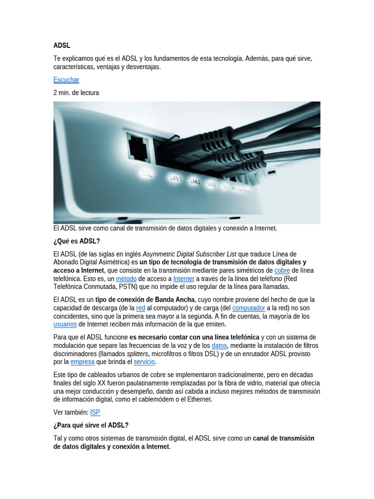 ADSL | PDF | Tecnología digital | Informática