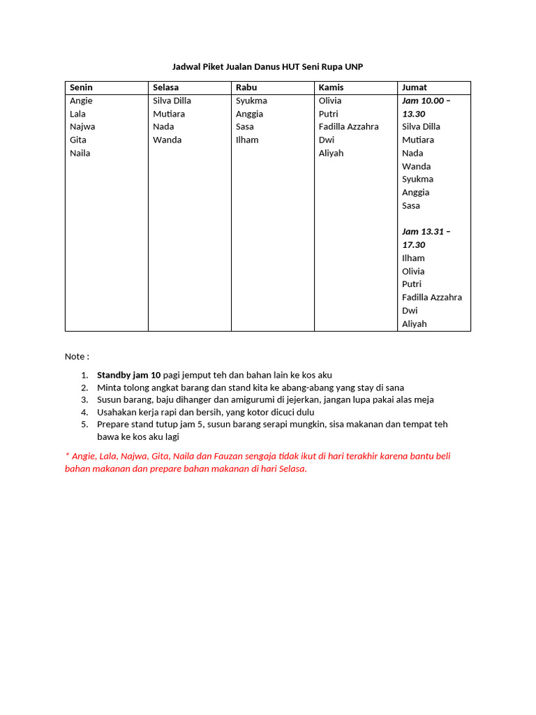 Jadwal Jualan Danus HUT Seni Rupa UNP | PDF