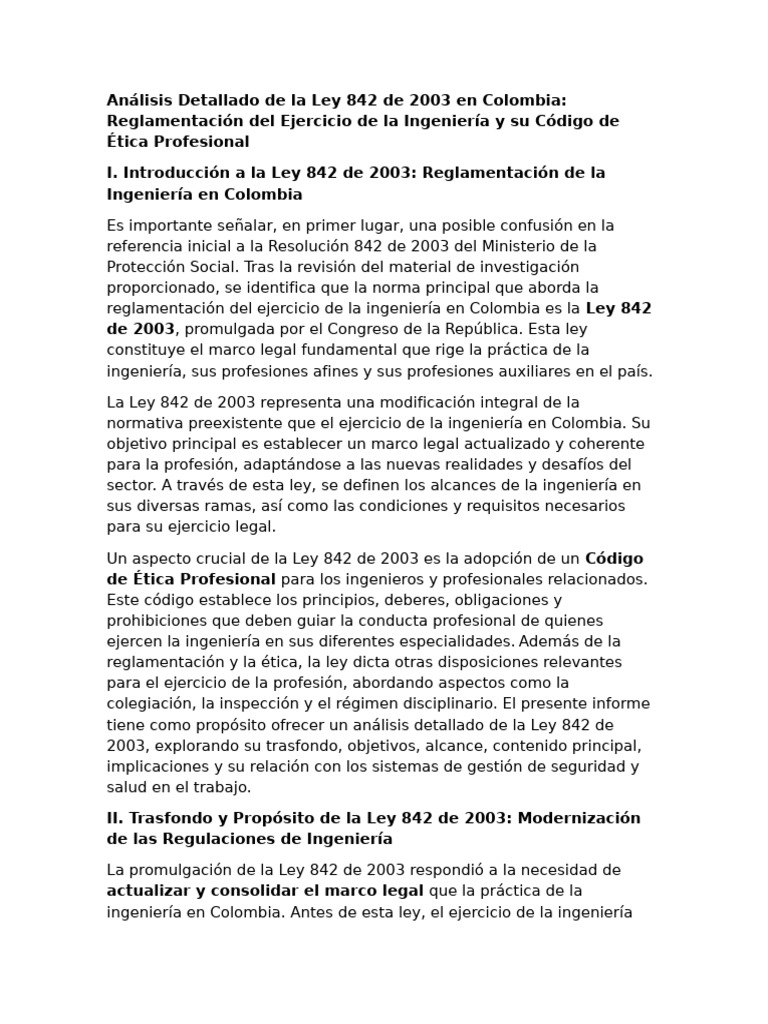 Análisis Detallado de La Ley 842 de 2003 en Colombia | PDF | Ingeniería | Ingeniero civil