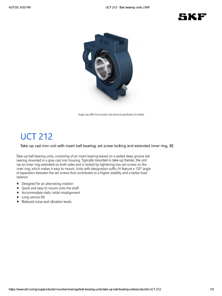 UCT 212 - Ball Bearing Units Catalogue | PDF