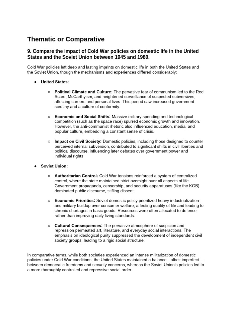 Compare The Impact of Cold War Policies On Domestic Life in The United ...