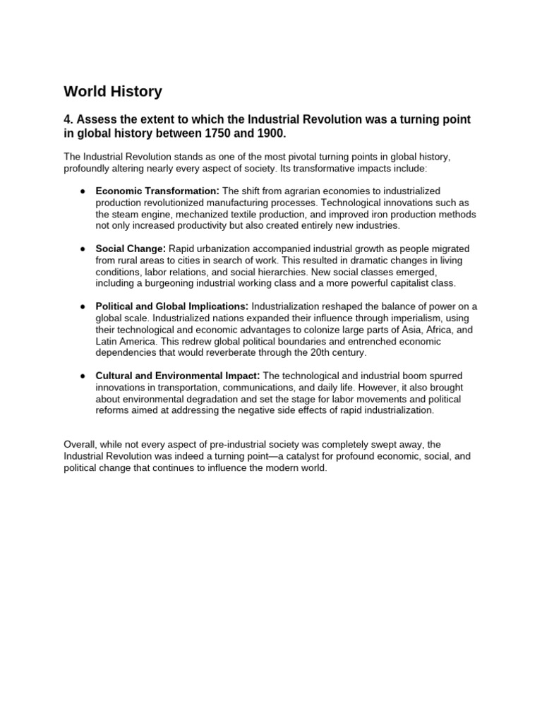 Assess The Extent To Which The Industrial Revolution Was A Turning ...