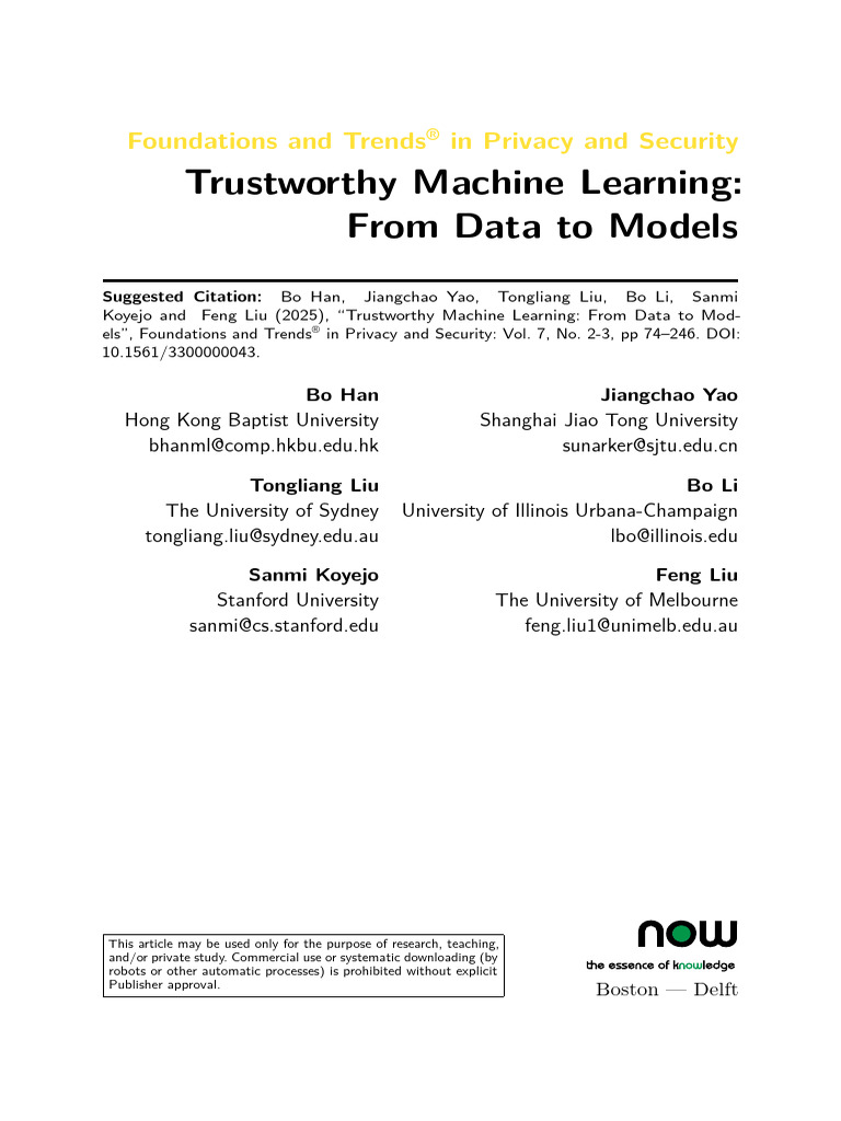 Trustworthy Machine Learning From Data To Models | PDF | Machine ...