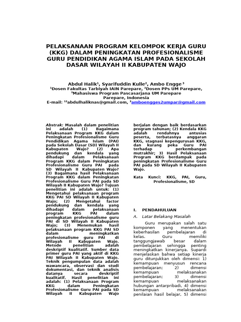 PELAKSANAAN PROGRAM KELOMPOK KERJA GURU halik | PDF