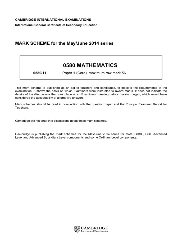 June 2014 V1 Ms Paper 1 Cie Maths Igcse Pdf Standardized Tests Educational Assessment