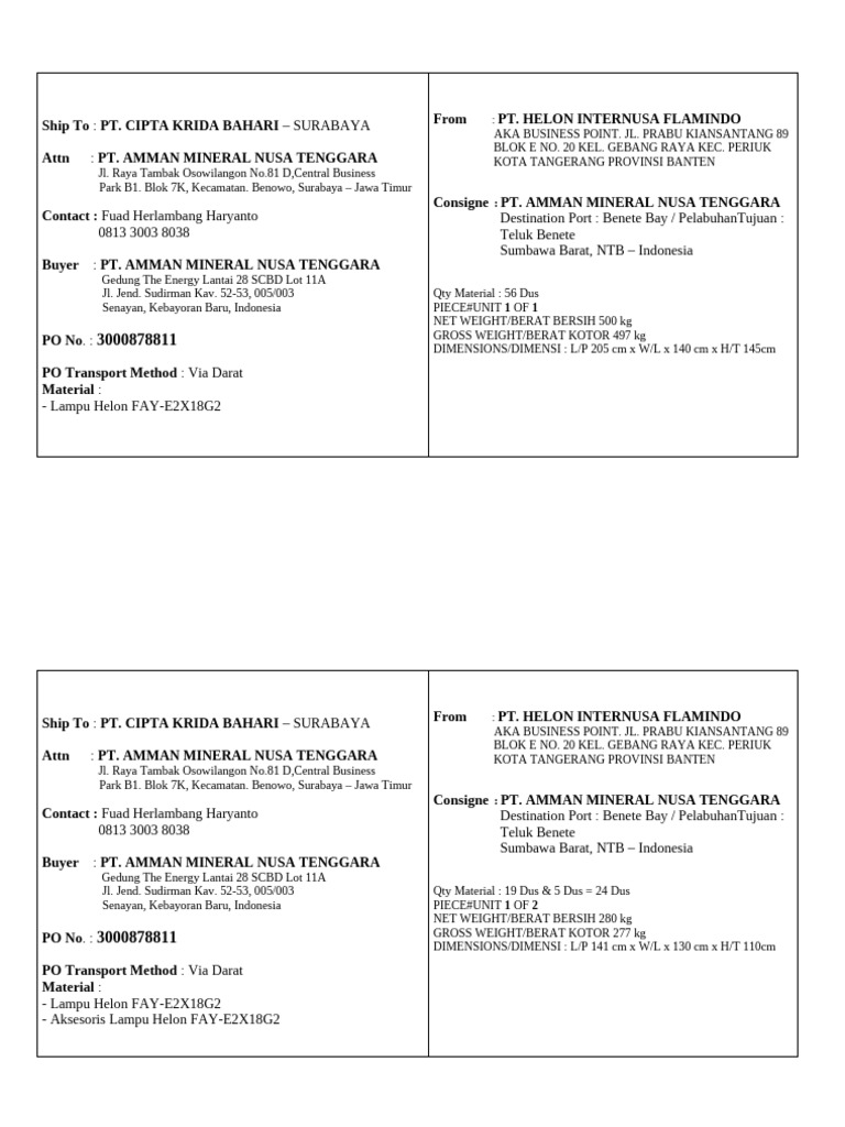 Alamat AMMAN PO 3000860029, 3000878811, 3001103172 | PDF