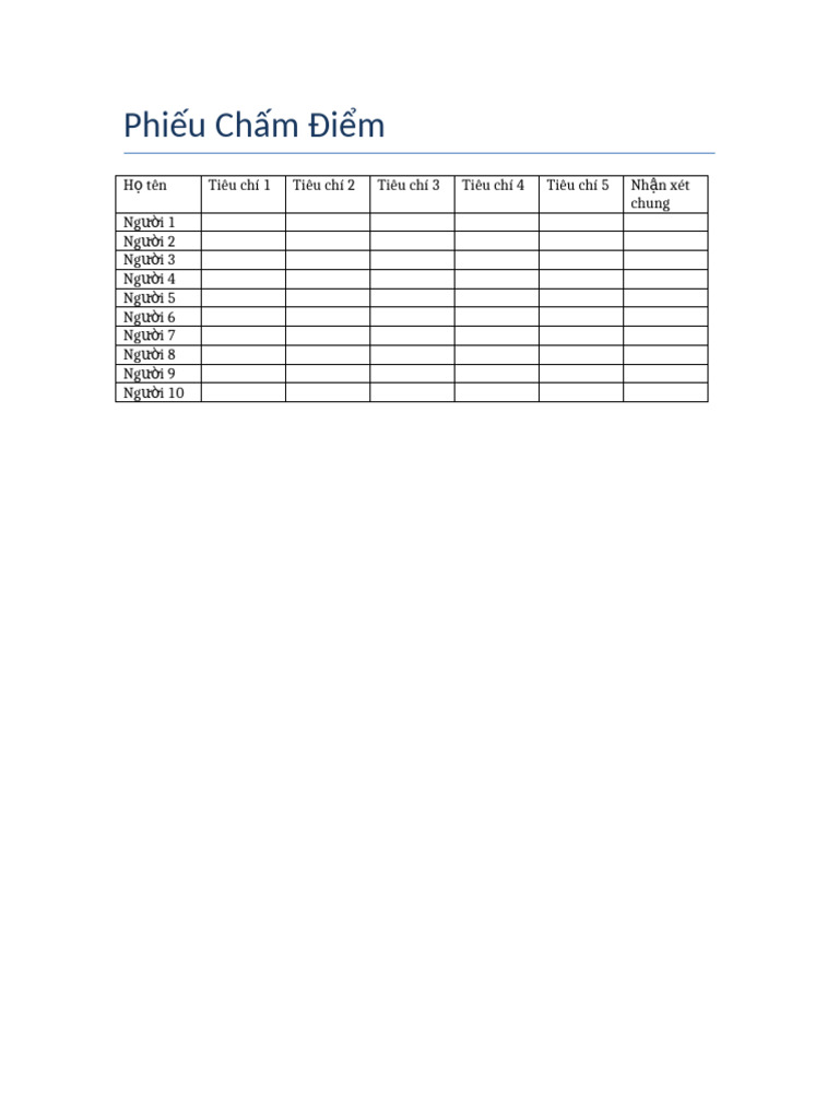 Phieu Cham Diem Day Du | PDF