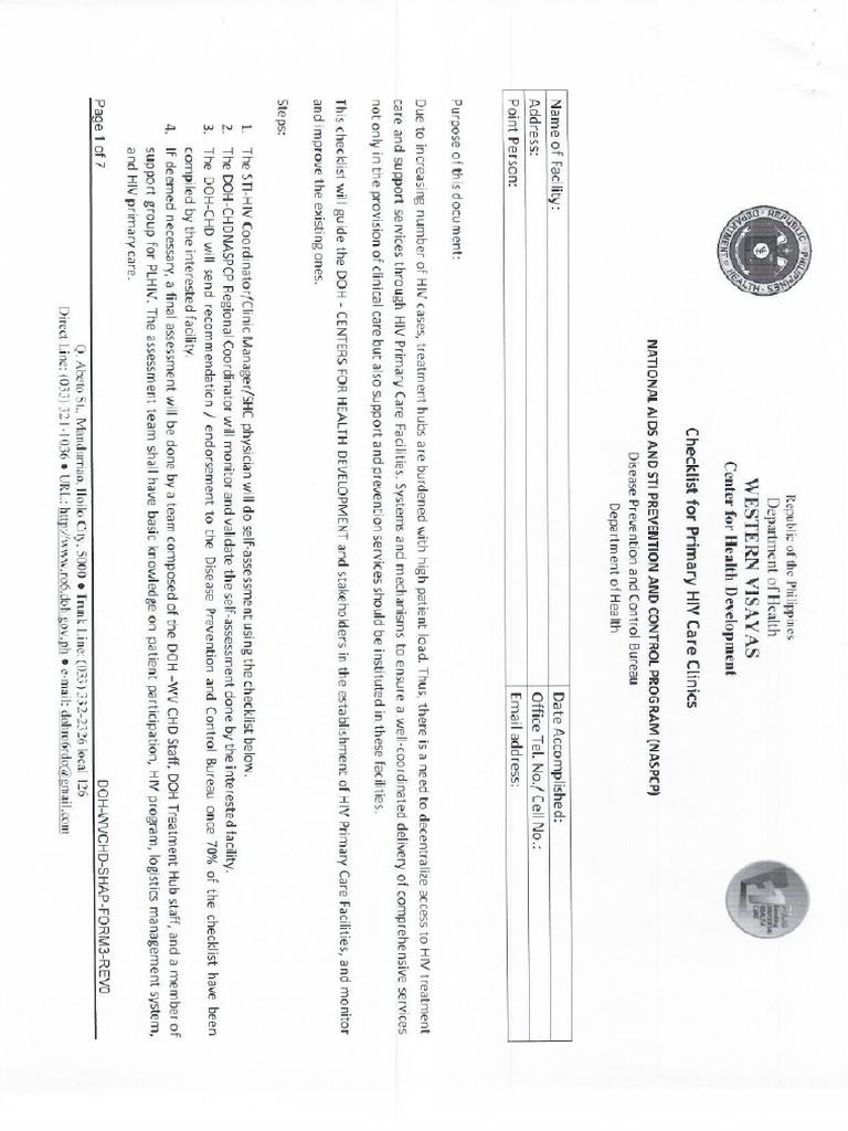 Primary HIV Care Clinic Checklist | PDF