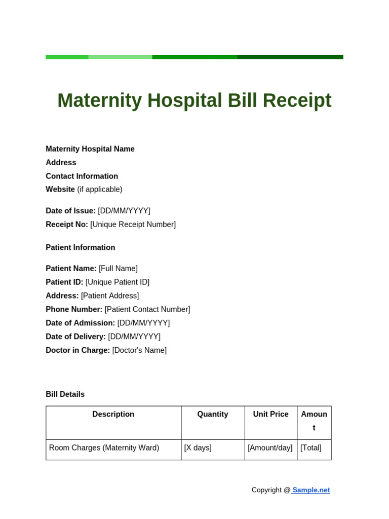 Maternity Hospital Bill Receipt Template | PDF