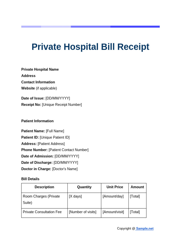 Private Hospital Bill Receipt Template | PDF