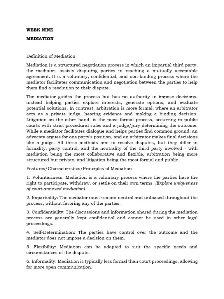 Week Nine - Mediation | PDF | Mediation | Arbitration