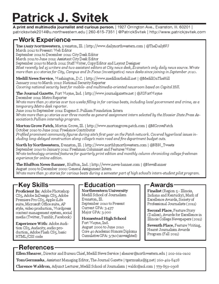 Patrick Svitek: Multimedia Journalist Resume | PDF | Editing | Adobe ...