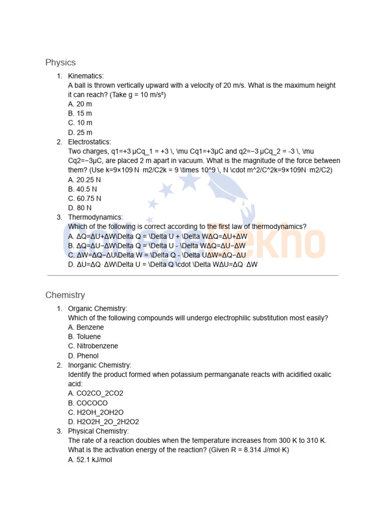 AEEE 2025 Physics & Chemistry Paper | PDF | Chemistry | Chemical Reactions