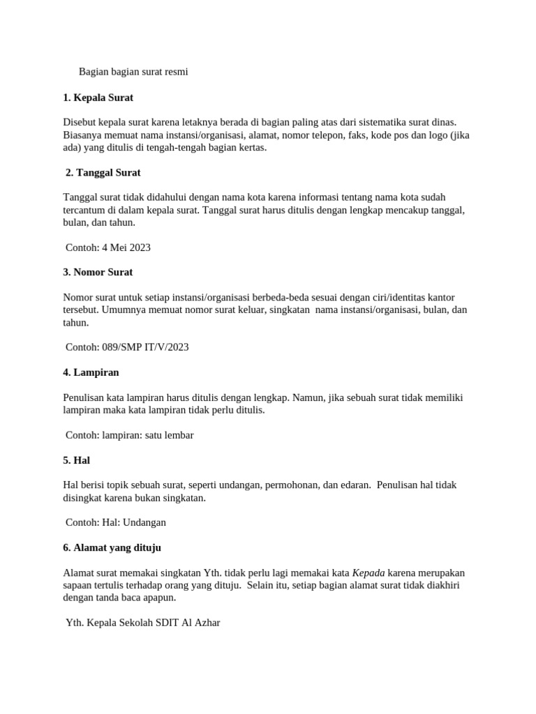 Bagian-Bagian Surat Resmi Beserta Contoh | PDF