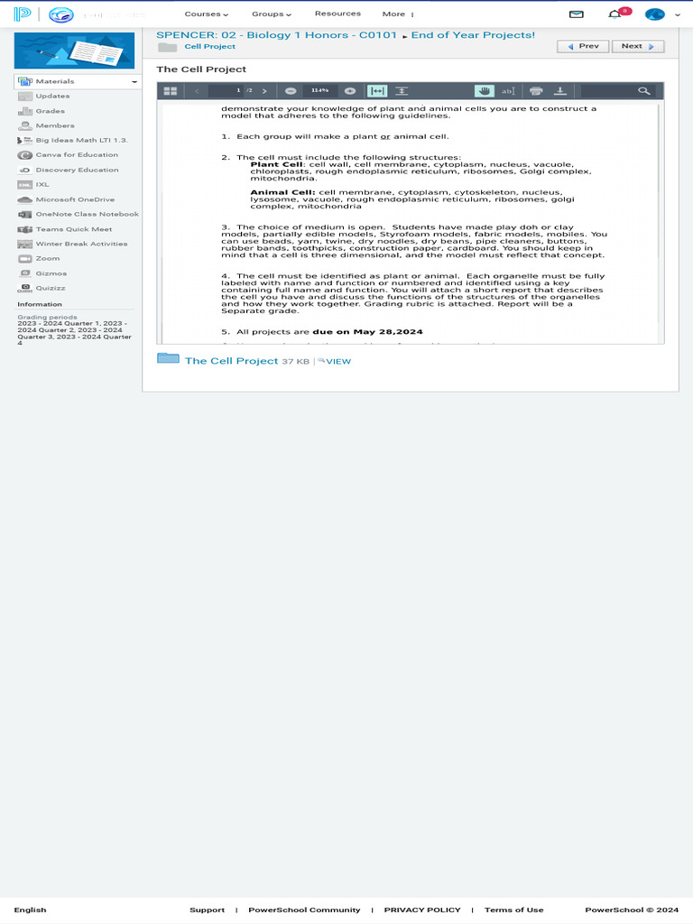 The Cell Project Schoology | PDF