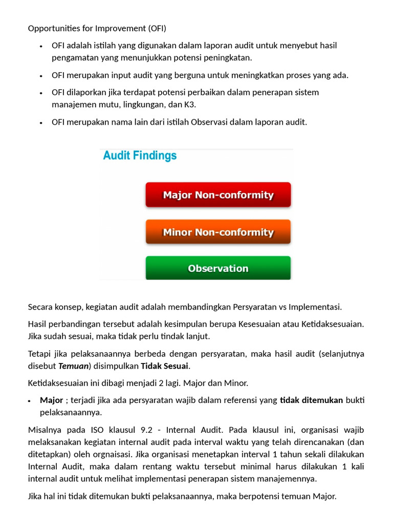 Opportunities For Improvement (OFI) | PDF