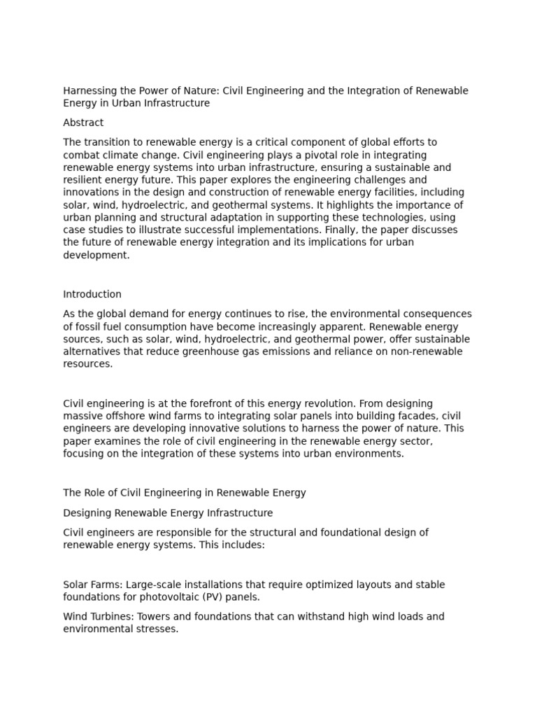 Civil Engineering for Urban Renewable Energy | PDF | Renewable Energy ...