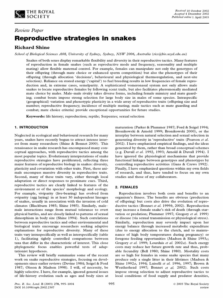 Shine Reproductive Strategies in Snakes | PDF | Evolution | Natural ...