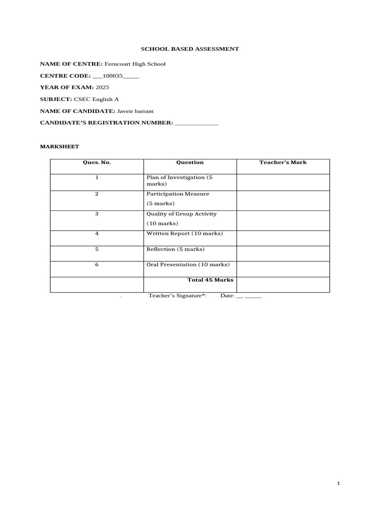 Updated Sba Template Filler | PDF | Cyberbullying | Self Esteem