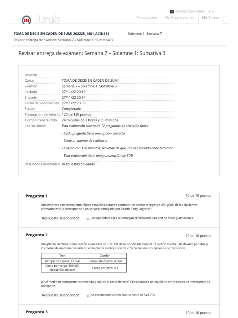 Revisar Entrega de Examen - Semana 7 - Solemne 1 - Sumativa 3 Ignacio | PDF | Cadena de ...