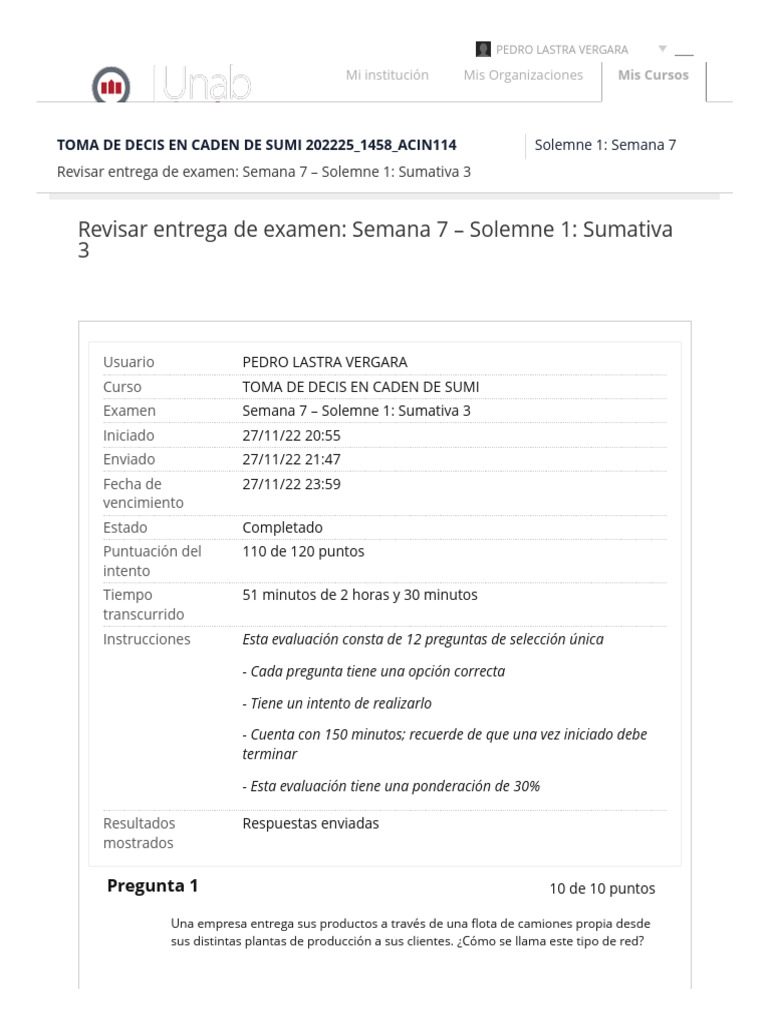 Revisar Entrega de Examen - Semana 7 - Solemne 1 - Sumativa 3 &.. | PDF | Cadena de suministro