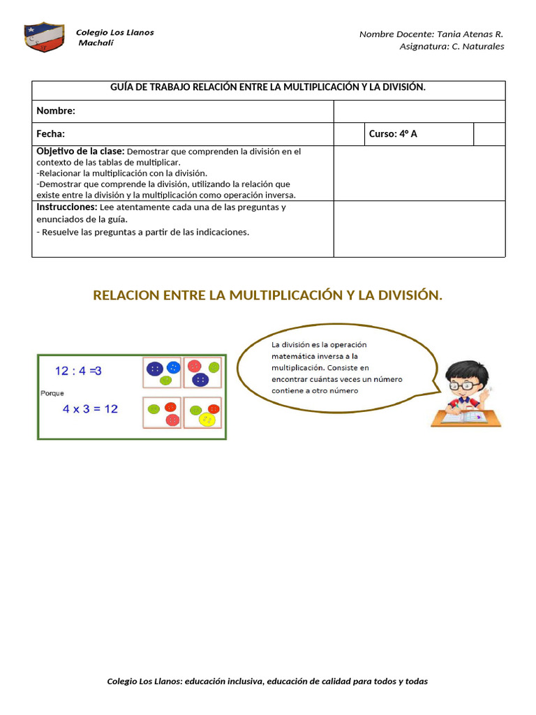 Relación Multiplicación y División en Primaria | PDF | División ...