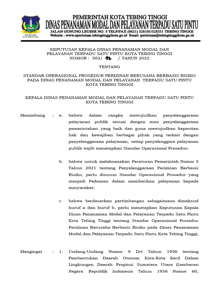 SOP Perizinan Berusaha (DPMPTSP) | PDF