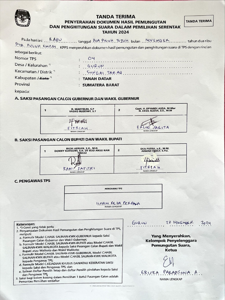 Tanda Terima Penyerahan Dokumen Hasil TPS 04 Gurun | PDF