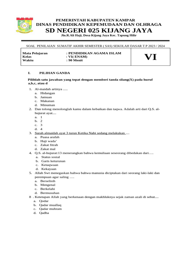 SOAL SEM 2 KELASVI2024 | PDF