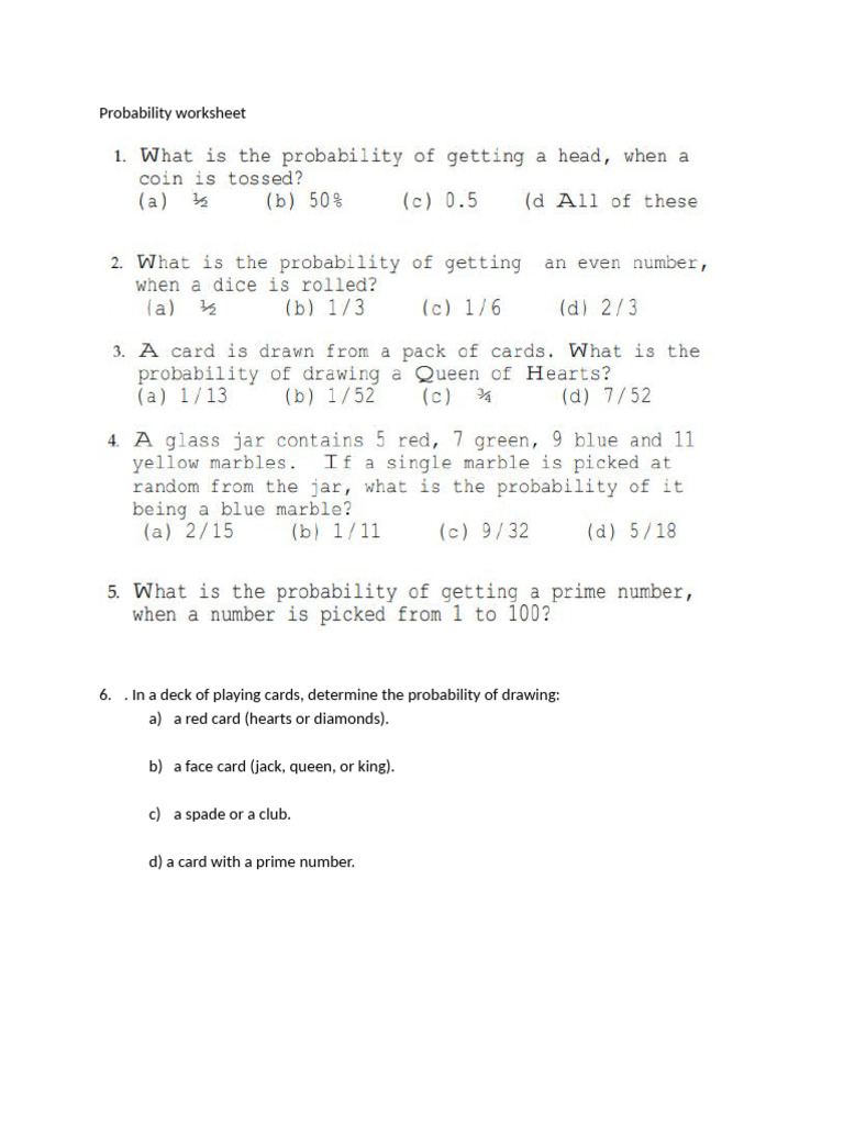 Probability Worksheet | PDF