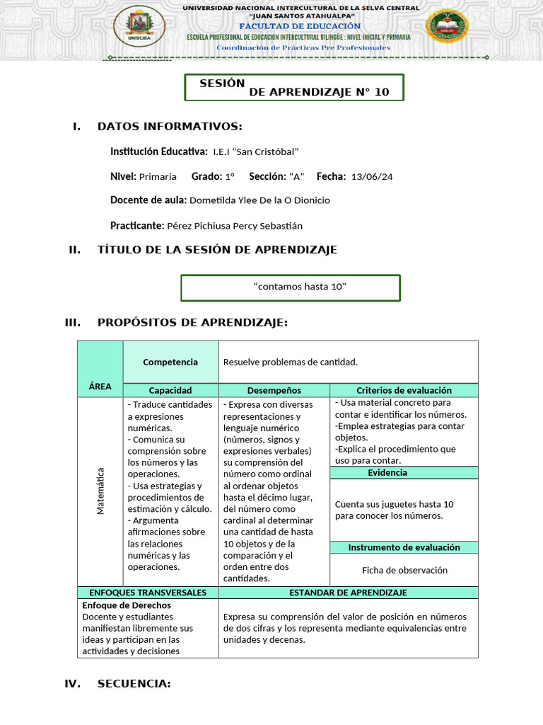 Sesión de Aprendizaje 10_matematica | PDF | Aprendizaje | Evaluación
