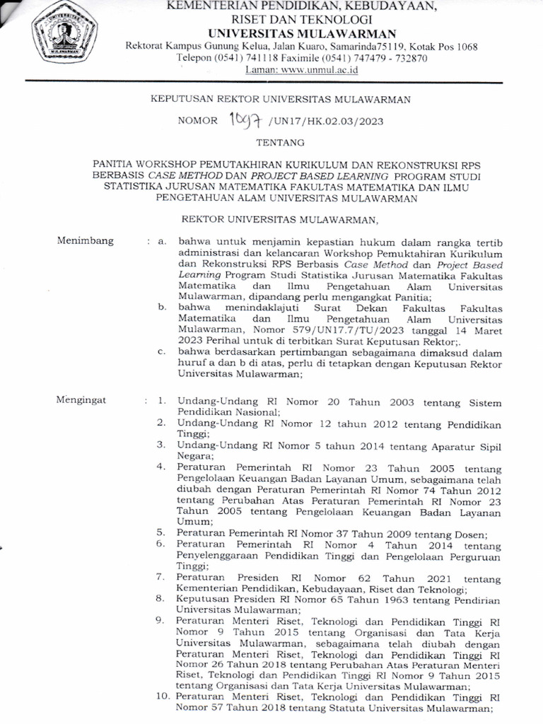 No. 1097.2023. SK PAN. WORKSHOP KURIKULUM&REKONSTRUKSI RPS BERBASIS CM&PBL PS STAT | PDF