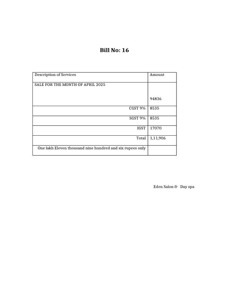 Spa Monthly Bill | PDF