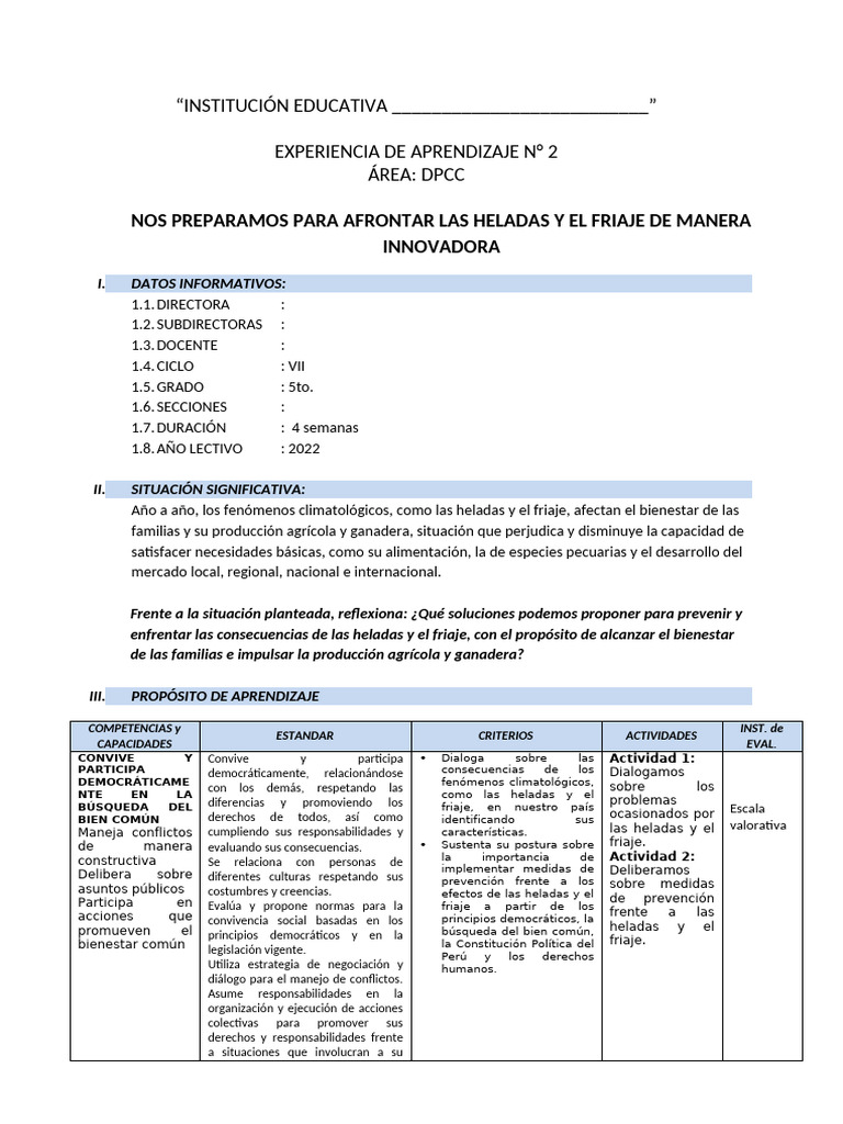 Planificador 5° DPCC | PDF | Aprendizaje | Democracia