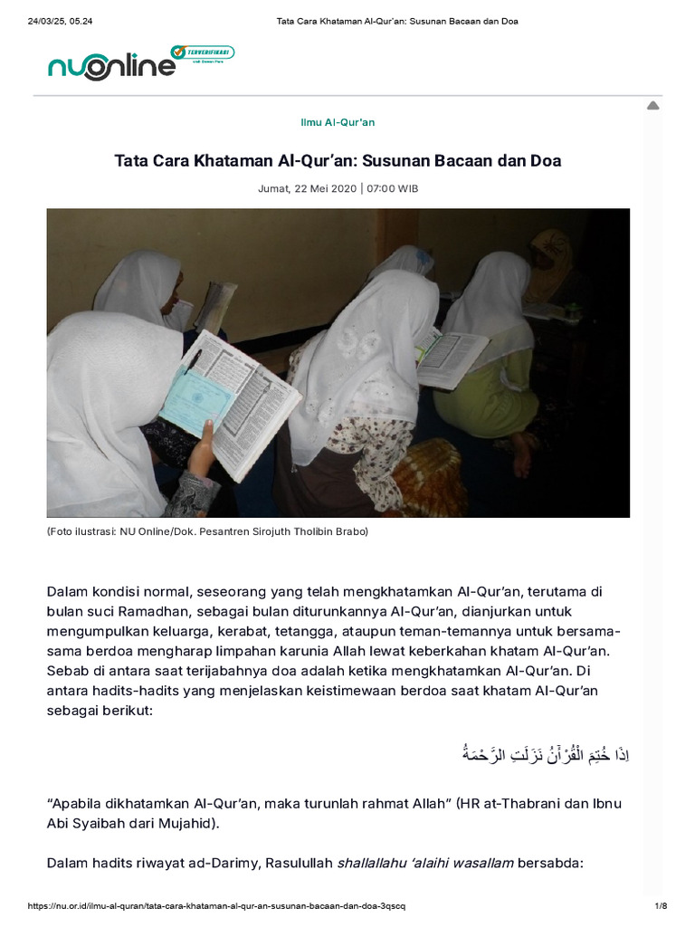 Tata Cara Khataman Al-Qur’an_ Susunan Bacaan dan Doa | PDF