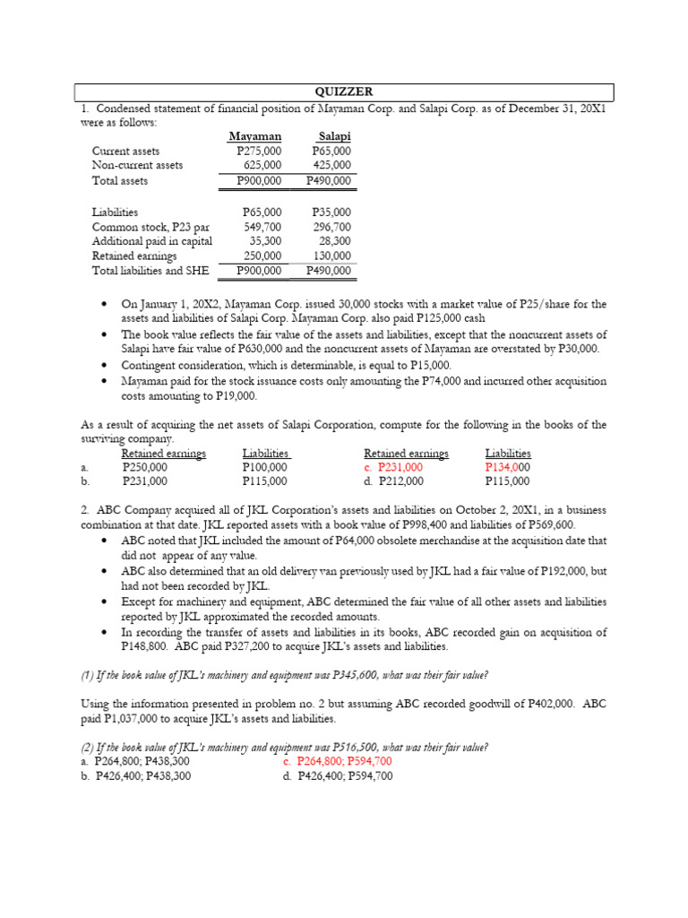 Salapi Corp. Financial Position Analysis | PDF | Mergers And ...
