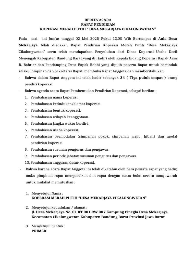 Berita Acara Kopdes Merah Putih 2 | PDF