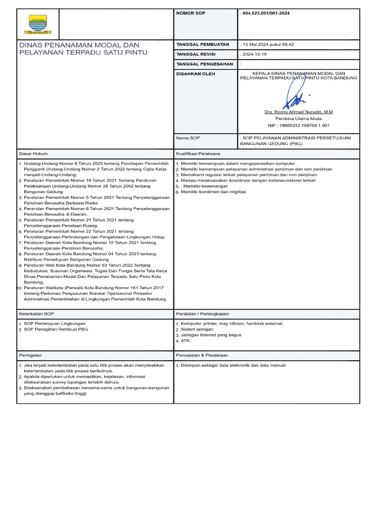 Sop DPMPTSP Bandung | PDF